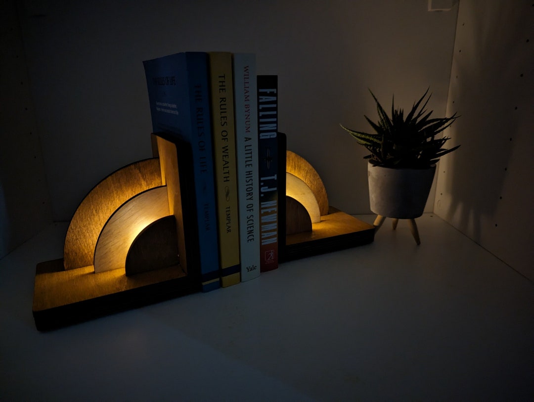 Large LED Art Deco Bookends Style 1 Wooden Contemporary, Aesthetic and ...