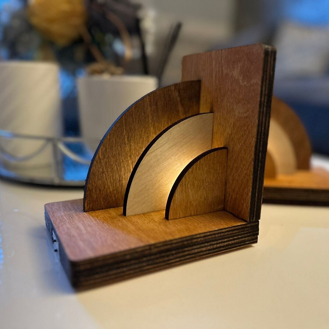 Large LED Art Deco Bookends - Style 1 - Wooden Contemporary, Aesthetic ...