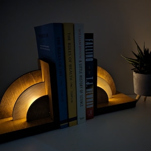 Large LED Art Deco Bookends - Style 1 - Wooden Contemporary, Aesthetic ...