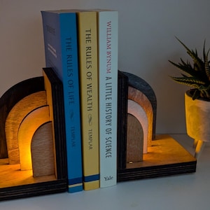 Large LED Art Deco Bookends - Style 3 - Wooden Contemporary, Aesthetic ...