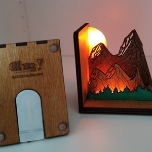 Pair of LED Mountain Forest Wooden Bookends - Nightlight - Bookshelf ...