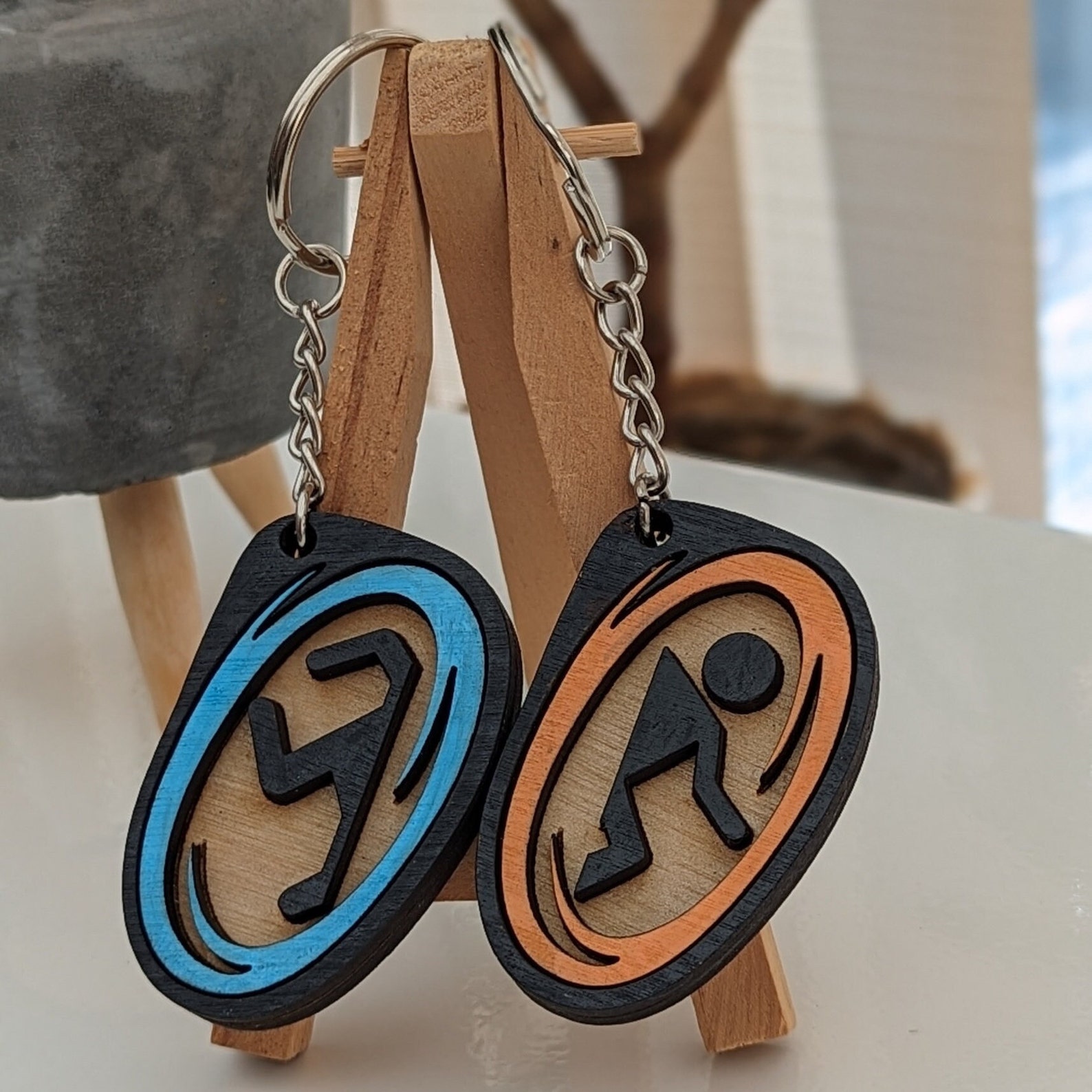 Portal 2 Themed Wooden Keyrings - Enter and Exit Portals - Real Wood ...