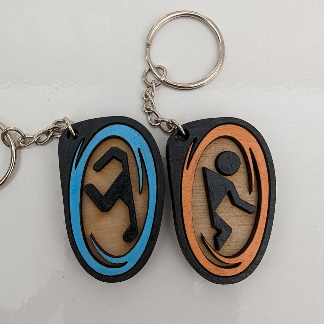 Portal 2 Themed Wooden Keyrings - Enter and Exit Portals - Real Wood ...