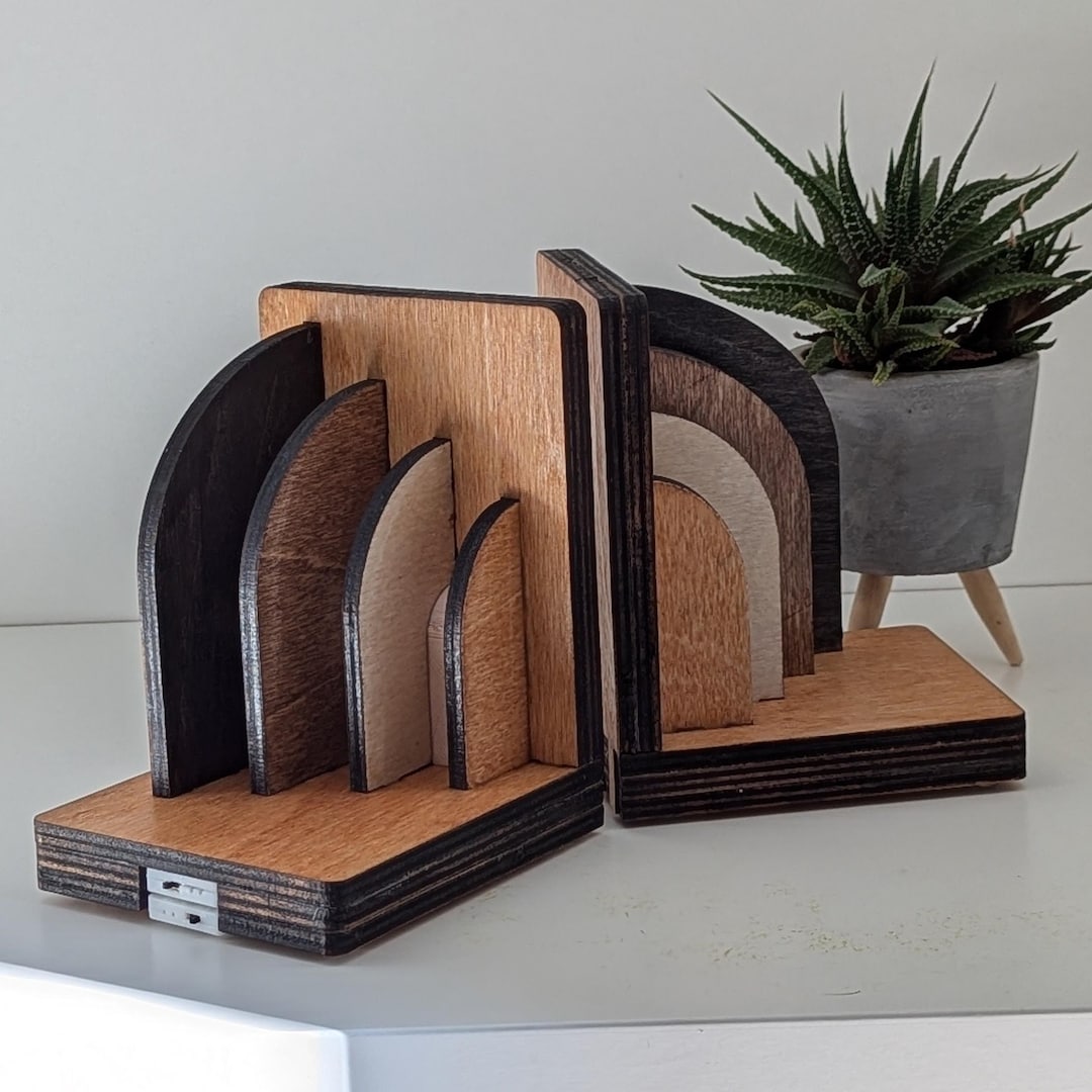 Large LED Art Deco Bookends - Style 3 - Wooden Contemporary, Aesthetic ...