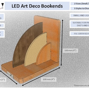 LED Art Deco Bookends - Style 1 - Wooden Contemporary, Aesthetic and ...