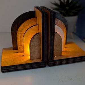 Large LED Art Deco Bookends - Style 3 - Wooden Contemporary, Aesthetic ...