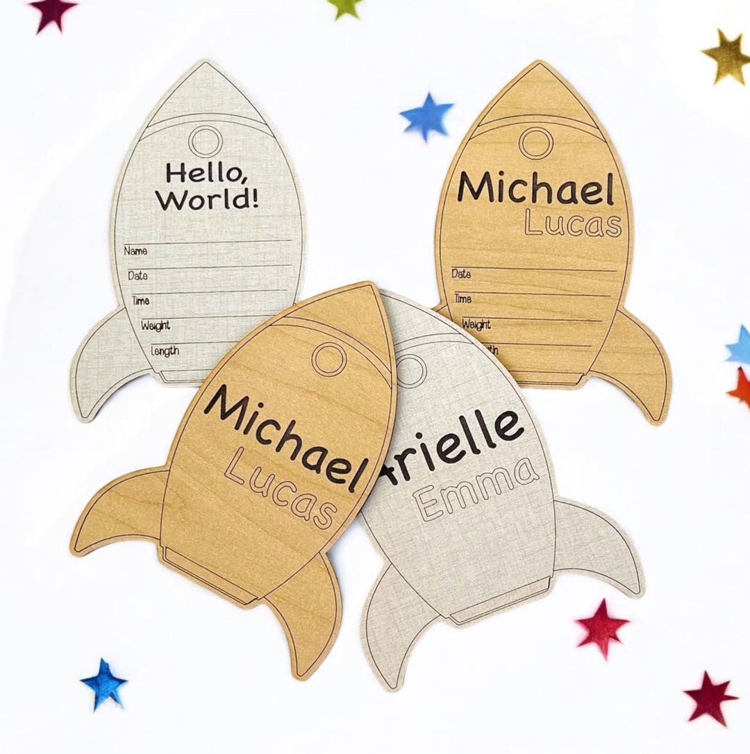 Rocket Outer Space Astronaut Baby Birth Announcement Sign Plaque Wood ...