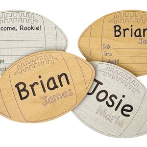 Football Baby Birth Announcement Sign: Engraved Name & Stats Photo Prop ...