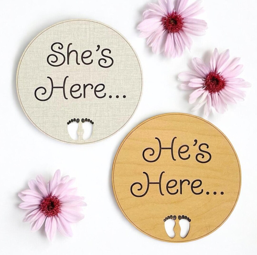 She's Here He's Here Baby Birth Announcement Sign Newborn Hospital ...
