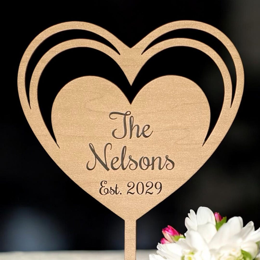Hearts Wedding Cake Topper Heart Engraved Personalized Name and Date ...