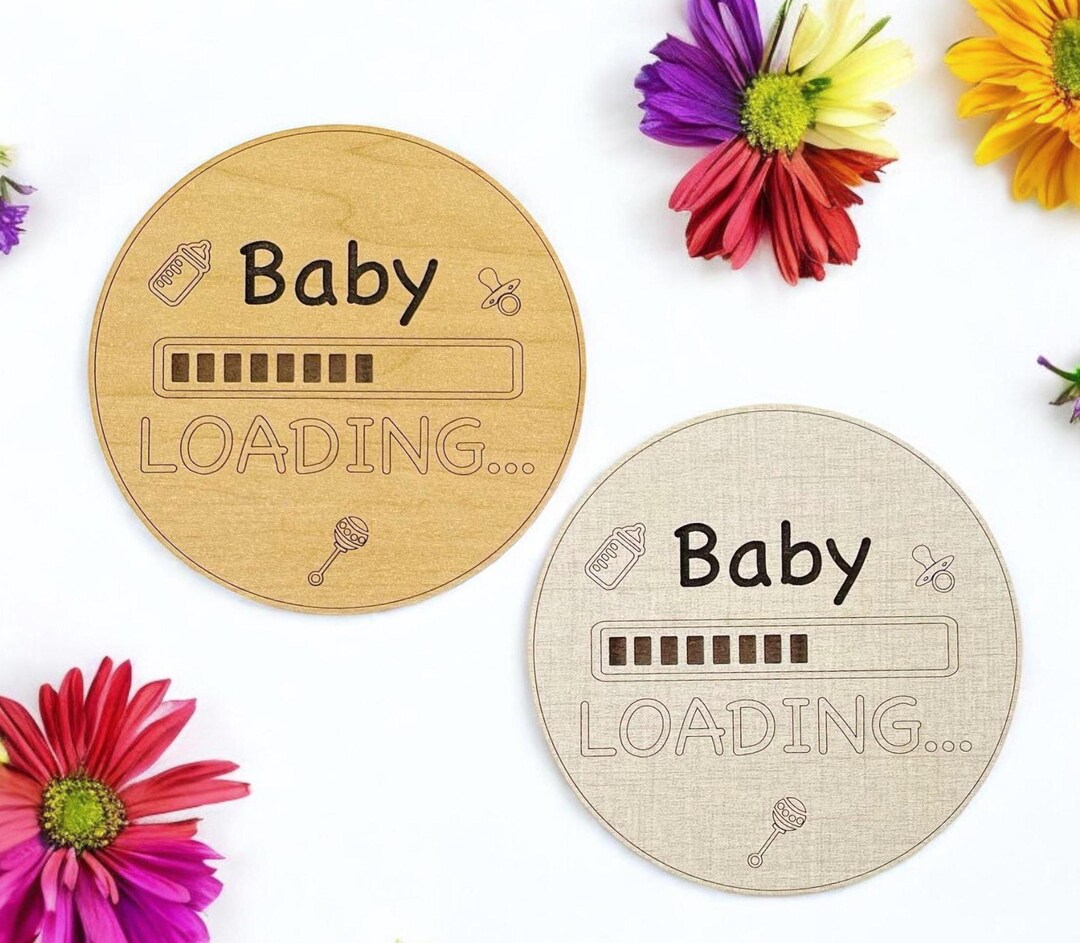 Pregnancy Announcement Sign Baby Loading We're Pregnant Expecting Round ...
