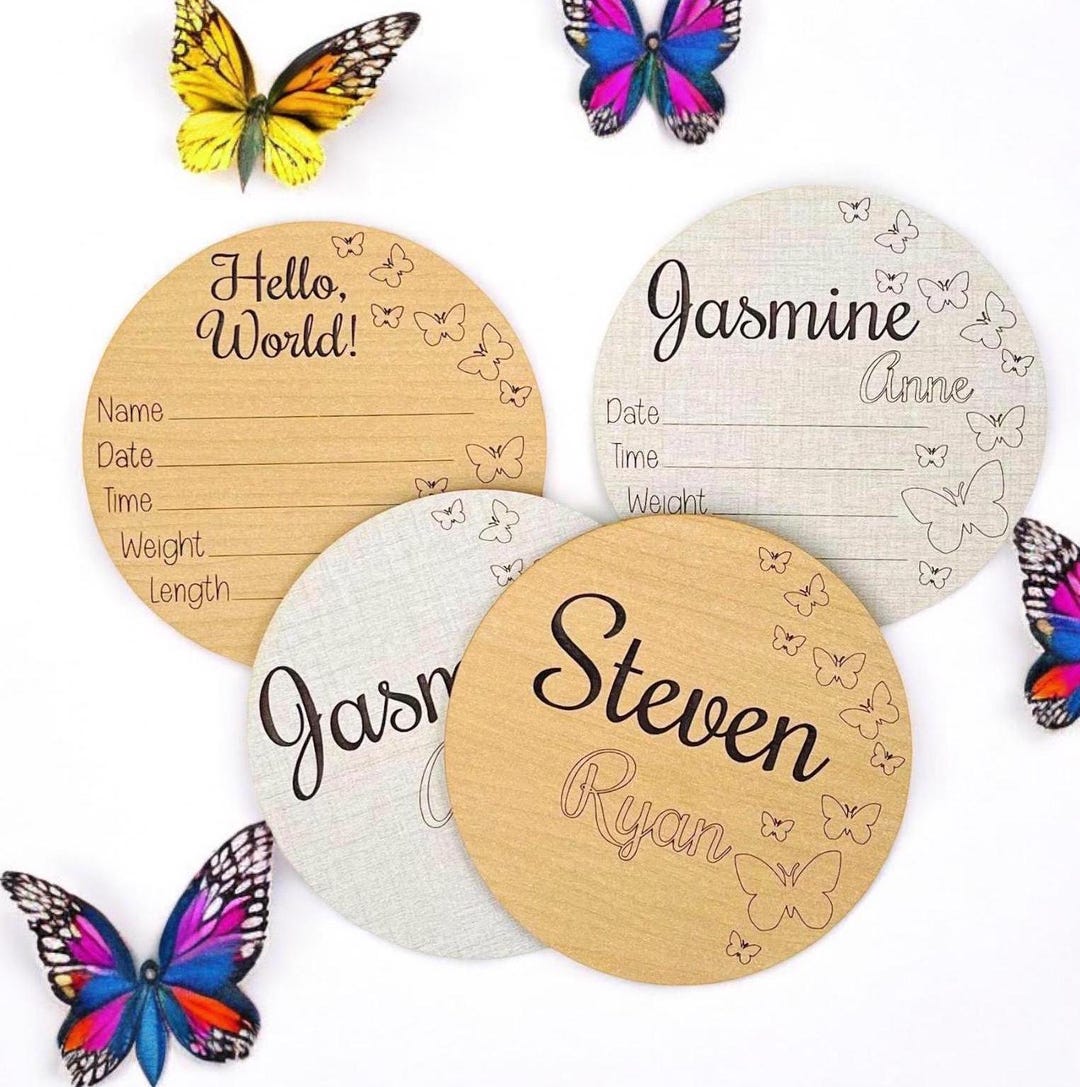 Butterfly Baby Birth Announcement Sign Round Pretty Butterflies New ...
