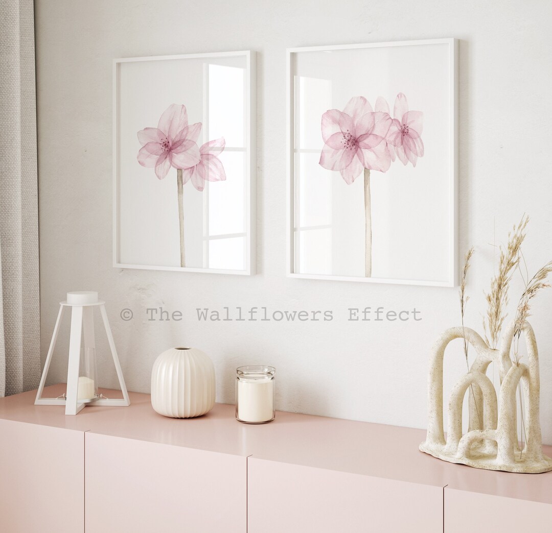 Pink Flowers Wall Art, Blush Pink Decor, Set of 2 Watercolor Pink ...