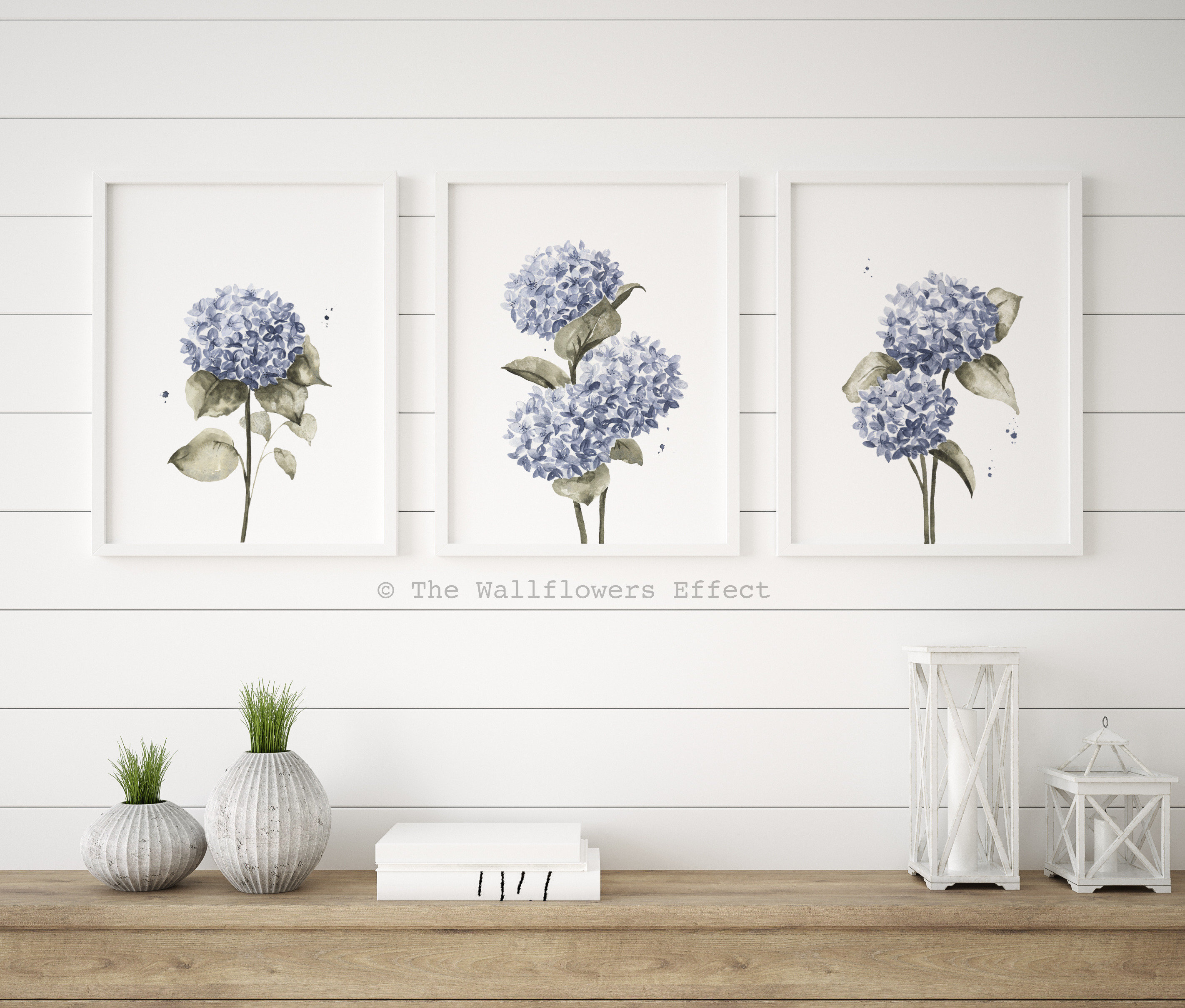 Blue Hydrangea Wall Art, Set of 3 Prints, Minimalist Wall Decor ...