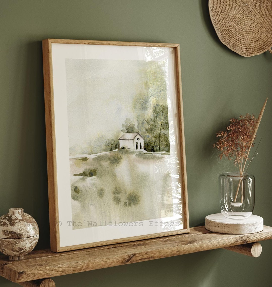Green Landscape Print, Earthy Green Wall Art, English Countryside ...