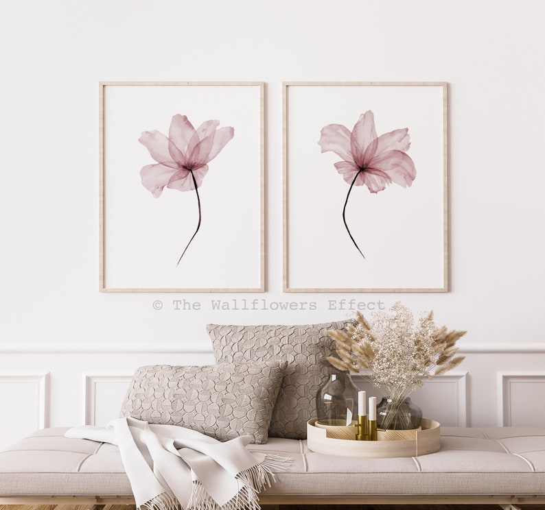 Dusty Pink Wall Art, Minimalist Pink Art, Dusky Pink Watercolor Flowers ...