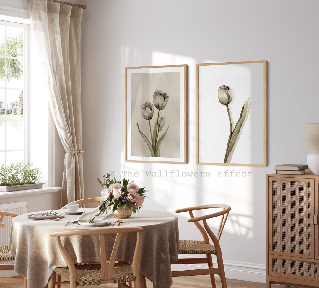 Beige Tulips Watercolor Print Set, Vintage Botanical Wall Art - Etsy
