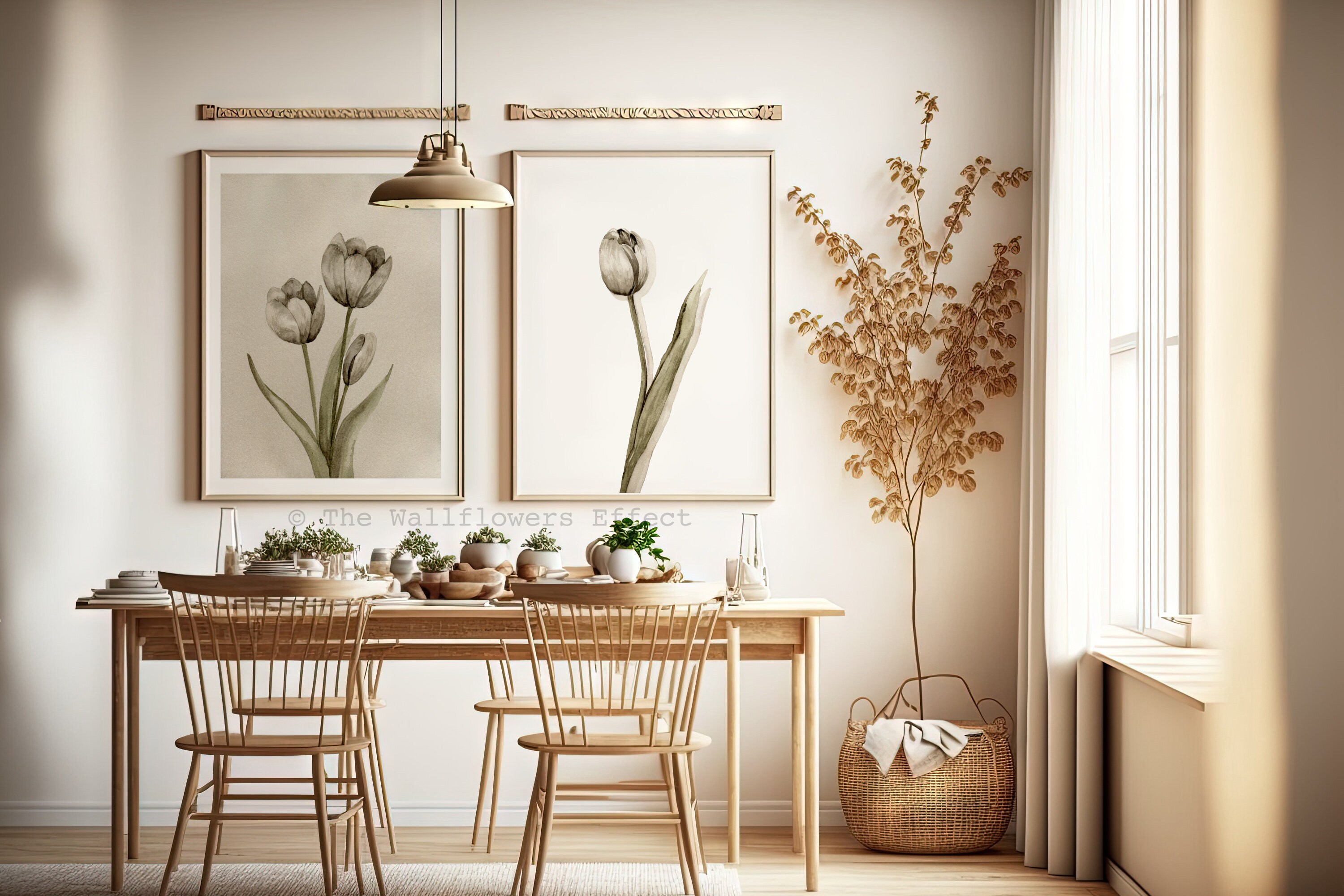 Beige Tulips Watercolor Print Set, Vintage Botanical Wall Art - Etsy