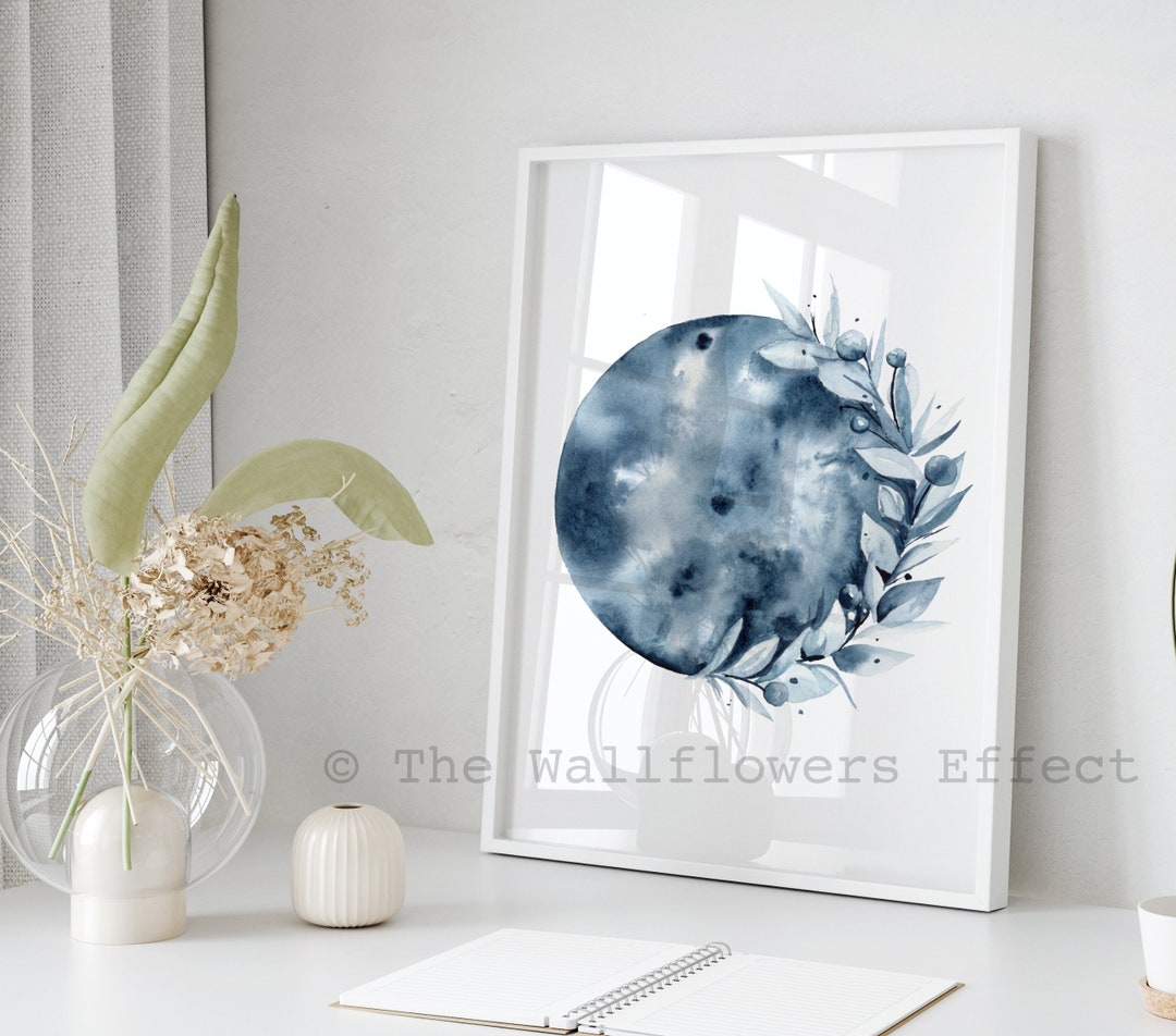 Blue Moon Watercolor Giclée Art Print, Celestial Indigo Decor - Etsy
