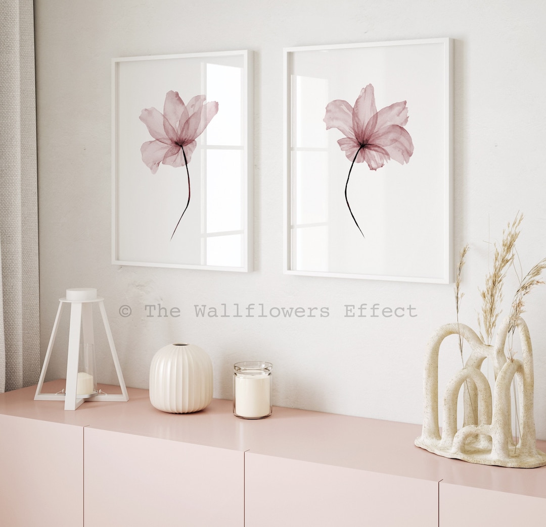 Dusty Pink Wall Art, Minimalist Pink Art, Dusky Pink Watercolor Flowers ...
