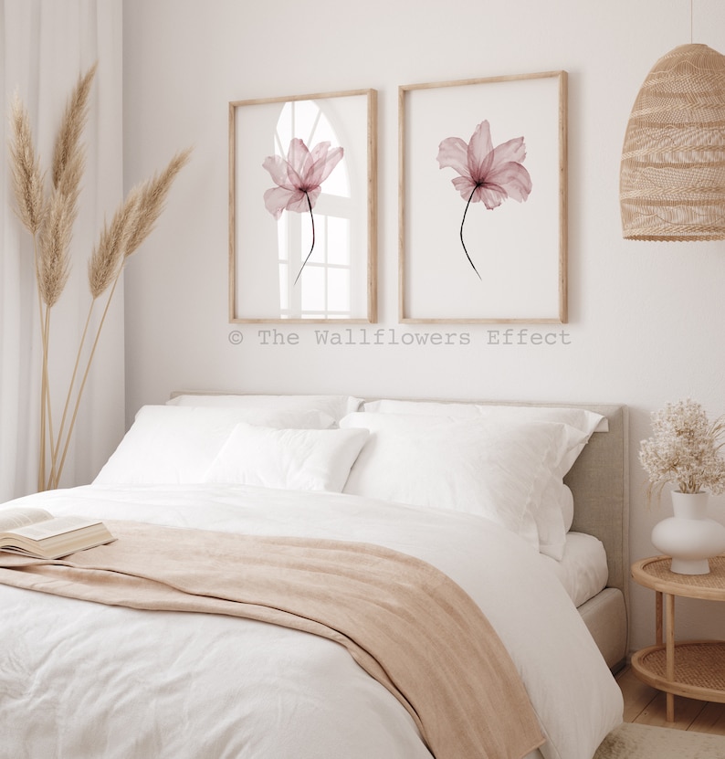 Dusty Pink Wall Art, Minimalist Pink Art, Dusky Pink Watercolor Flowers ...