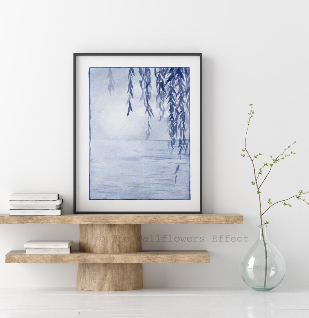 Willow Tree Print, Blue Leaves Print, Neutral Wall Art, Neutral ...