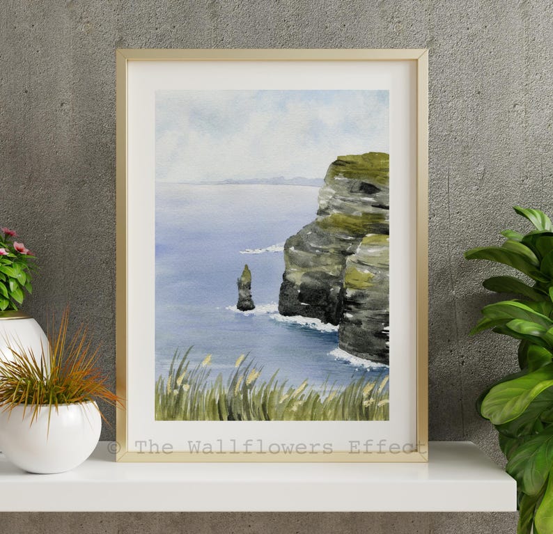 Cliffs of Moher Watercolor Art Print, Emerald Isle Seascape - Etsy