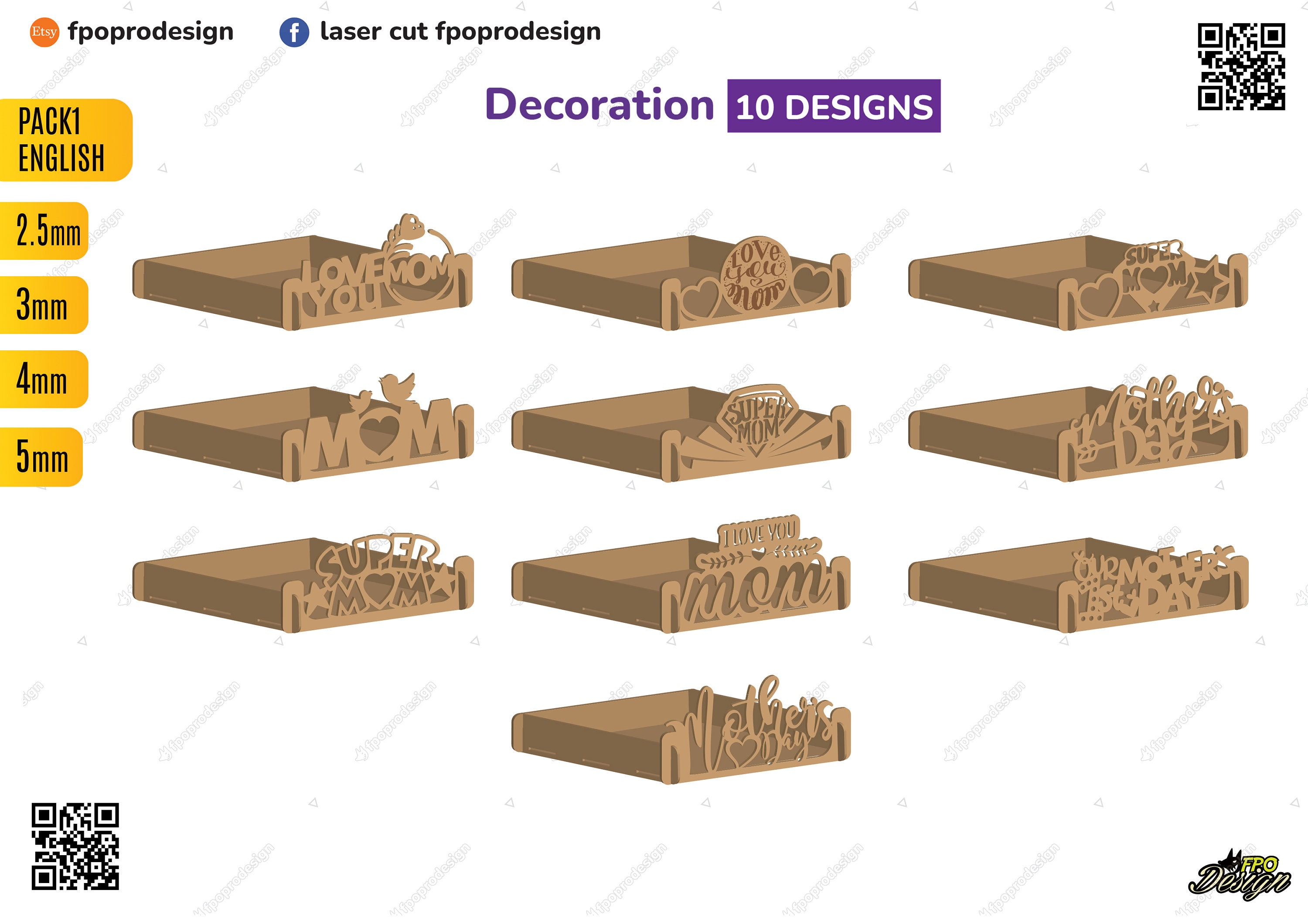 Pk1 En Día De La Madre Caja De Madera Vector Corte Laser Tipo Bandeja