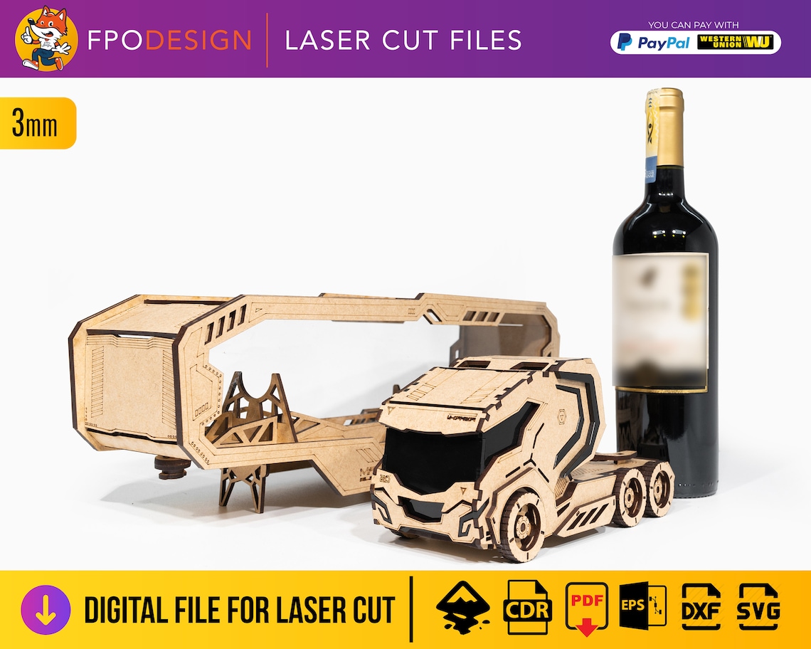 Trailer Con Remolque Madera Caja Para Vino Planos Para Corte Láser ...