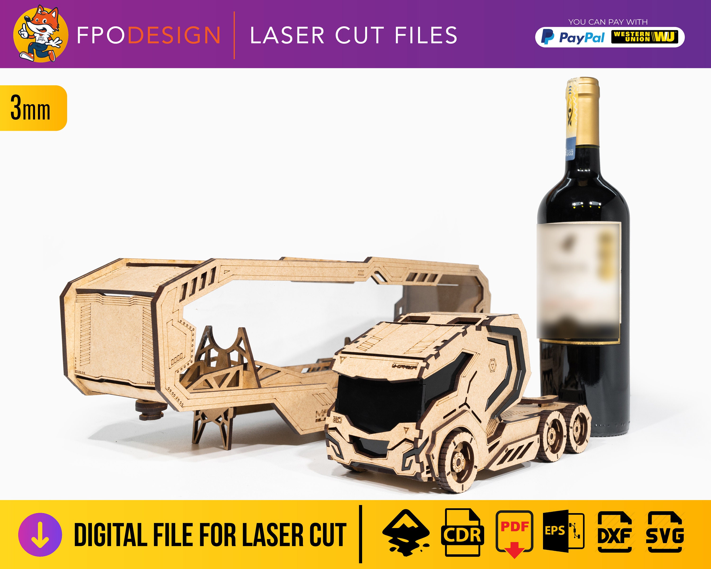 Trailer Con Remolque Madera Caja Para Vino Planos Para Corte Láser ...