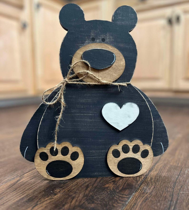 Rustic Bear Shelf Decor, Large, Handcrafted, Wood, Country Shelf Sitter ...