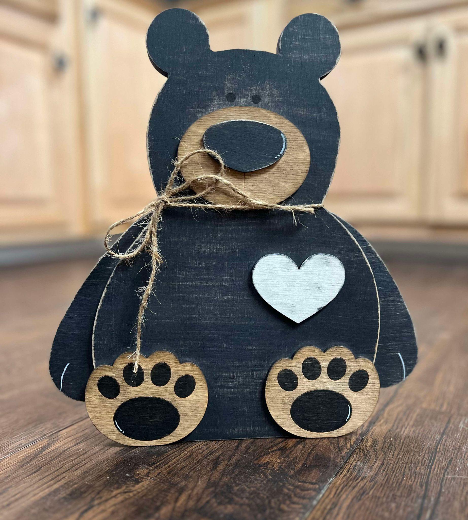 Rustic Bear Shelf Decor, Large, Handcrafted, Wood, Country Shelf Sitter ...