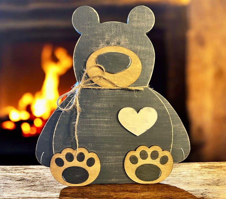 Rustic Bear Shelf Decor, Large, Handcrafted, Wood, Country Shelf Sitter ...