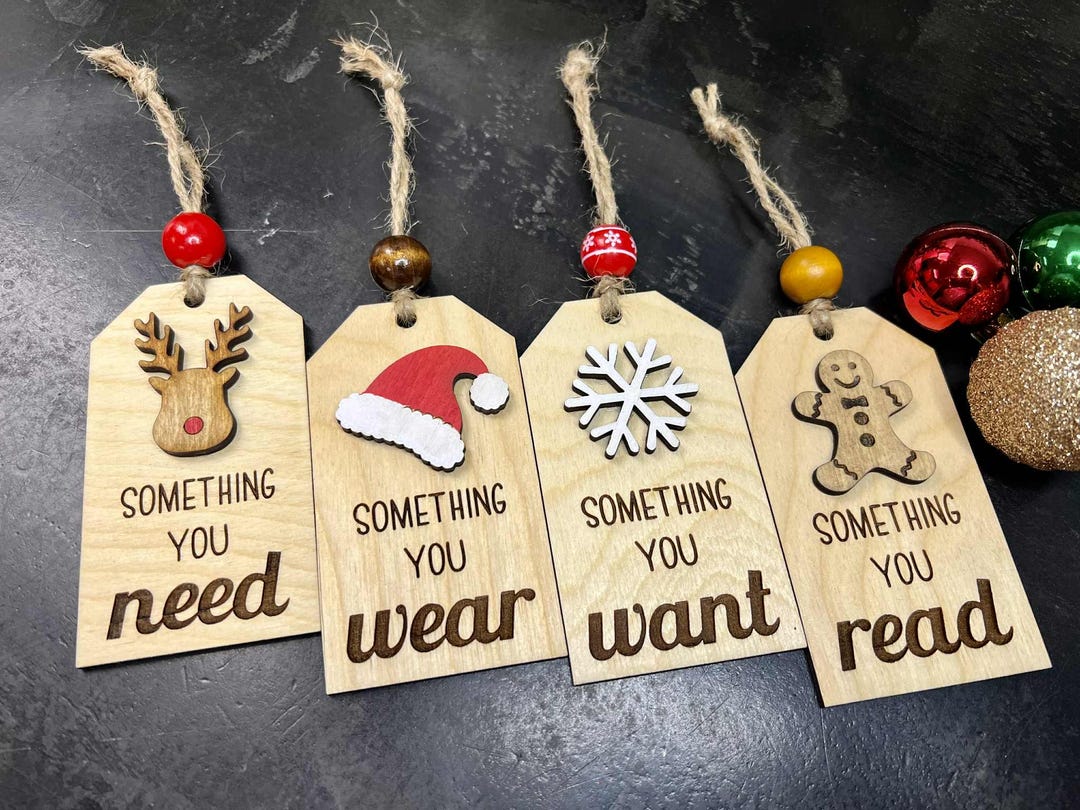 Christmas Gift Tag Set of 4, Something You Need, Want, Wear and Read ...