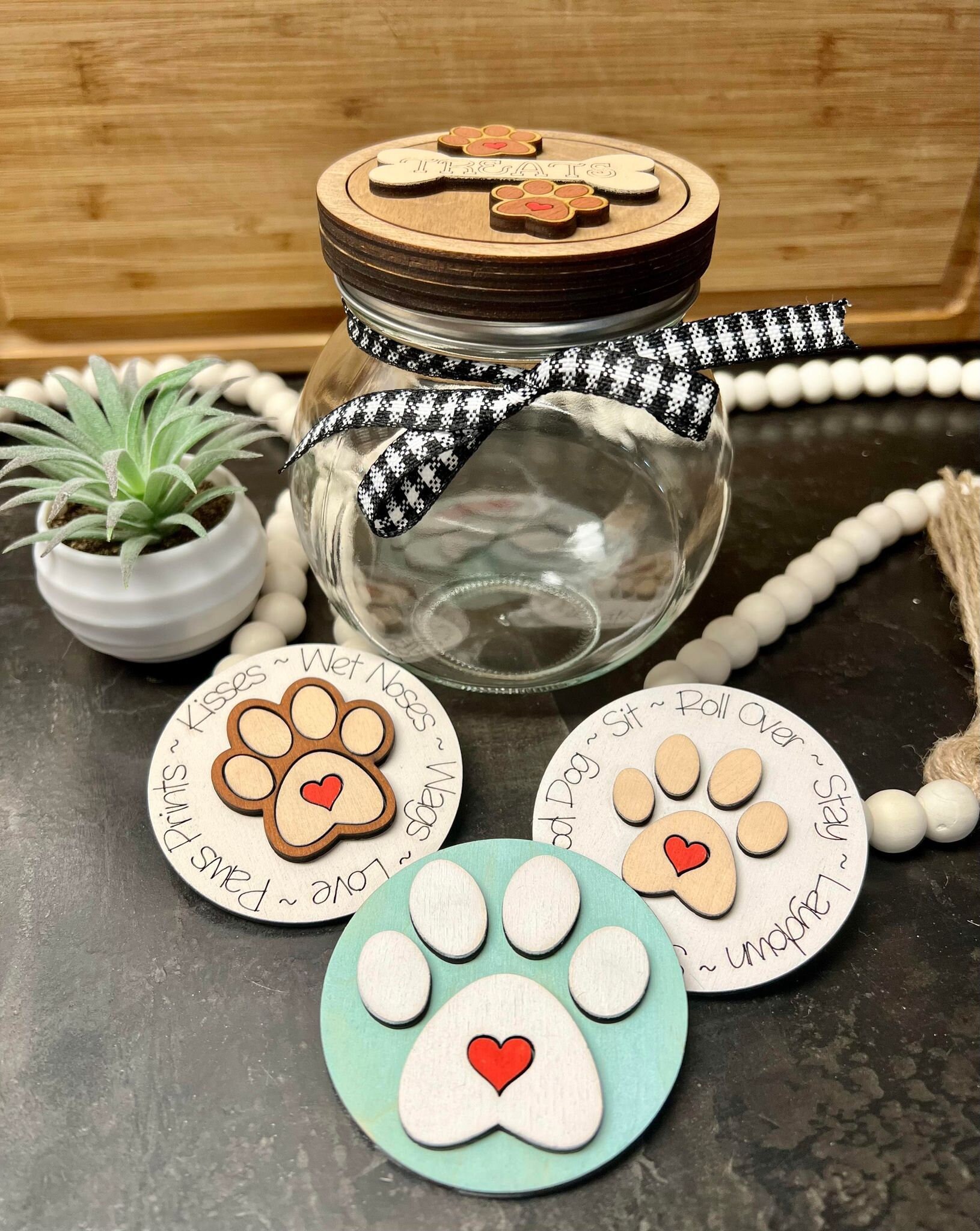Dog-themed Glass Jar Container With Twist-off Lid and Interchangeable ...