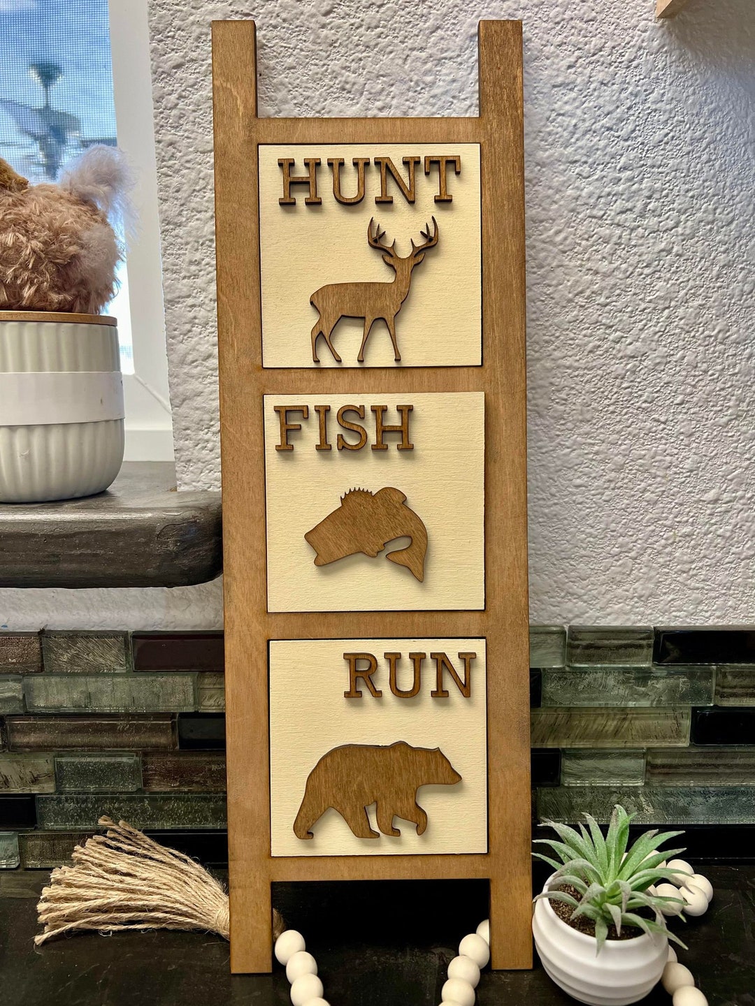 Hunt, Fish, Run Home Decor/accent Leaning Ladder Interchangeable Tiles ...