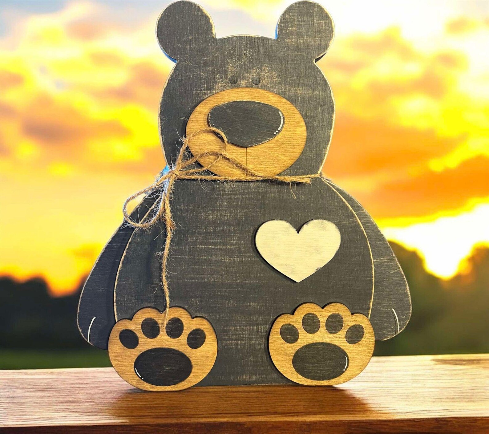 Rustic Bear Shelf Decor, Large, Handcrafted, Wood, Country Shelf Sitter ...