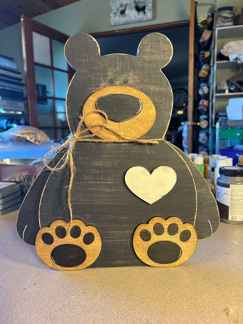 Rustic Bear Shelf Decor, Large, Handcrafted, Wood, Country Shelf Sitter ...