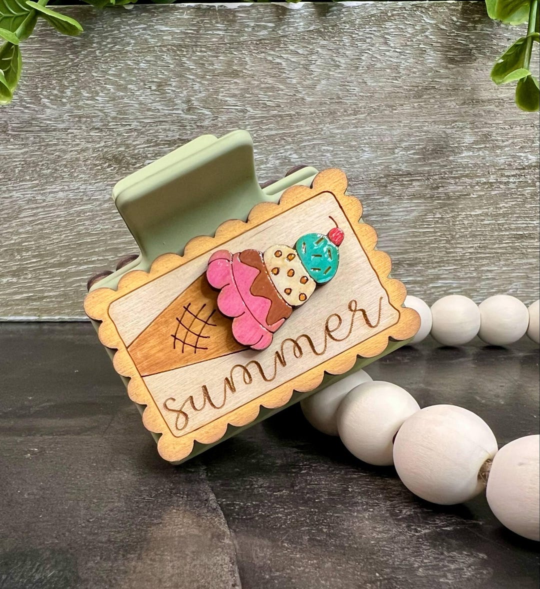 Summer Ice Cream Cone Hair Clip, Handcrafted, Wood - Etsy