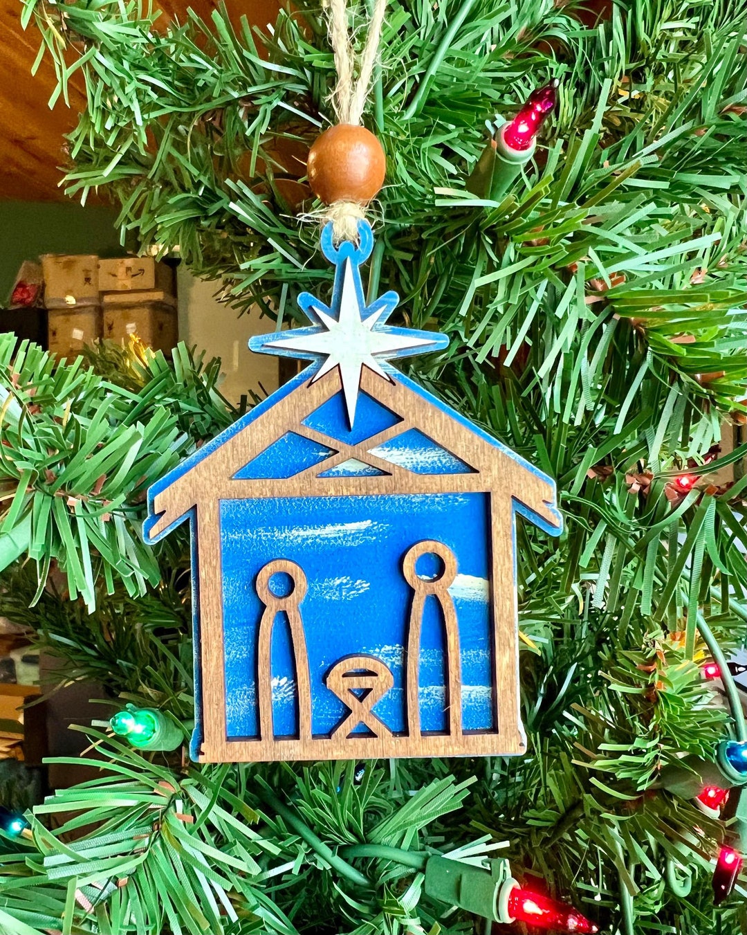 Rustic Nativity Scene Christmas Ornament, Handcrafted Manger Holiday ...