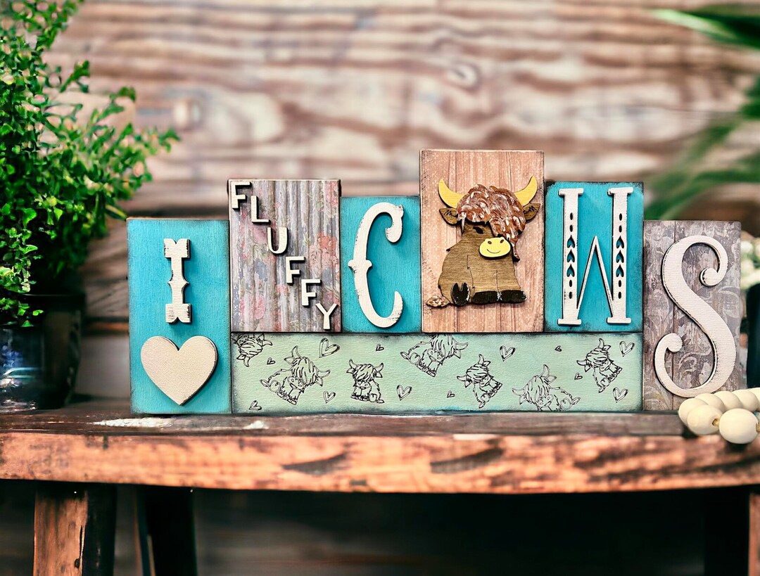 Adorable i Love Fluffy Cows Sign, Shelf Sitter, Highland Cow Country ...