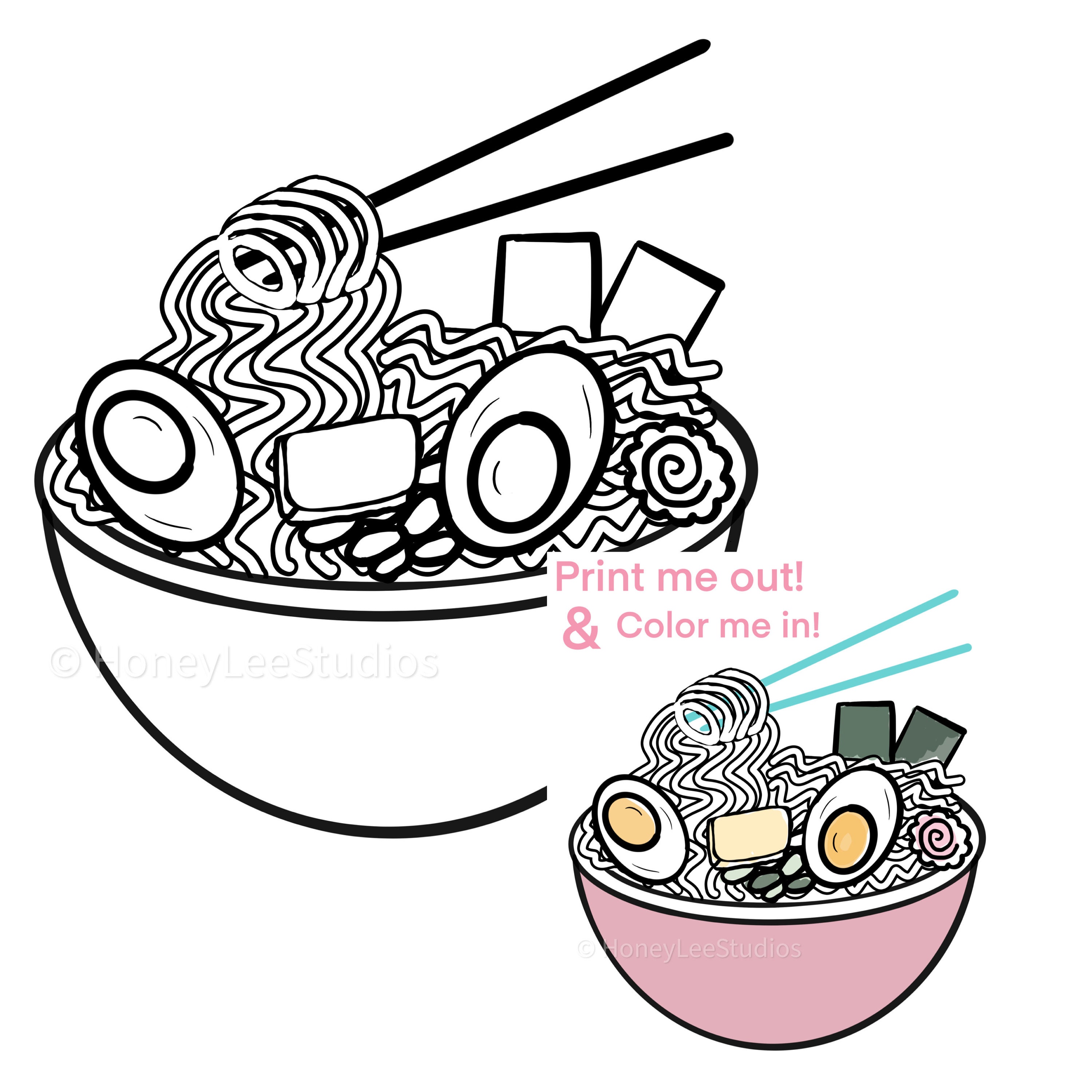 Noodle Coloring Pages Set of 6 Printable Coloring Sheets Hand-drawn ...