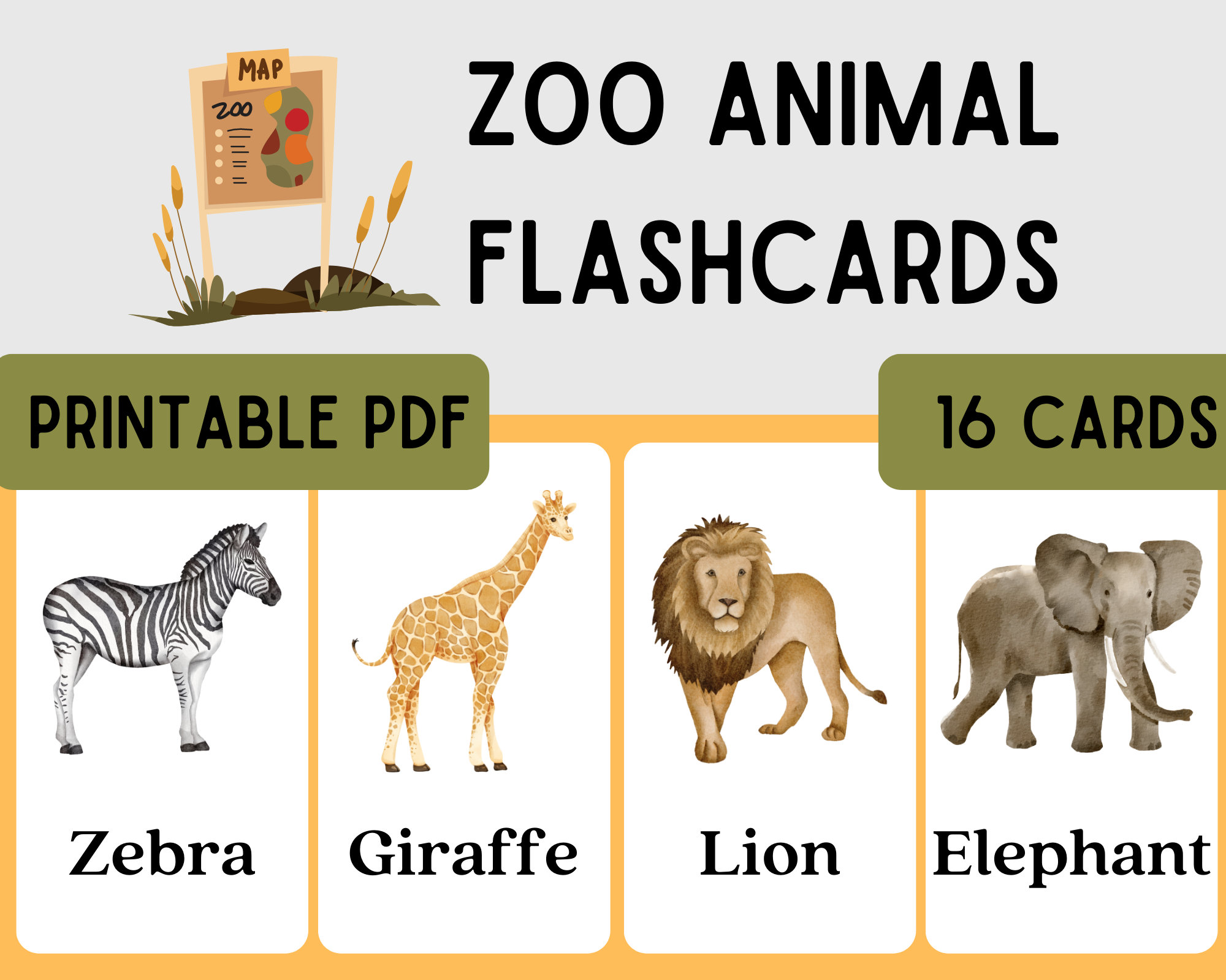 Zoo Animals Flashcards Printable PDF Montessori Learning, 57% OFF
