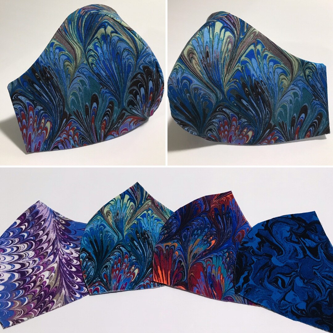 Peacock Oil Slick 3 Layer Reversible Masks with 100% cotton, adjustable ...