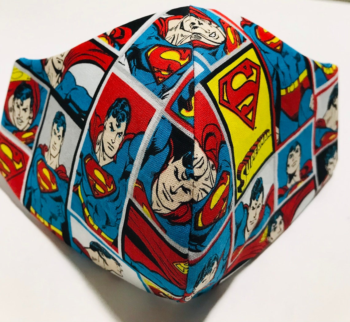 Superman Block 3 Layer Reversible Mask with 100% cotton | Etsy