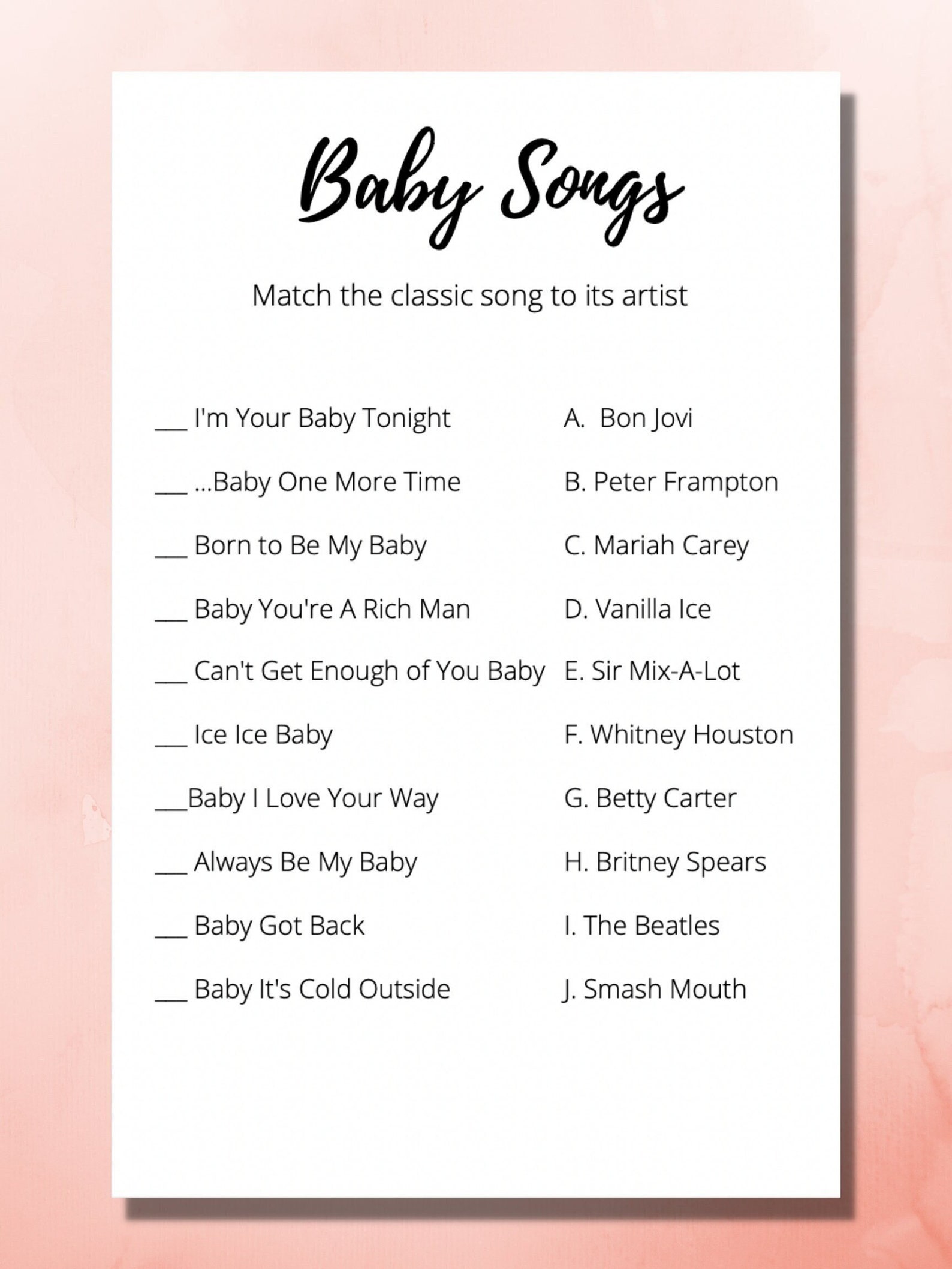 Guess the Baby Songs Matching Game - Etsy
