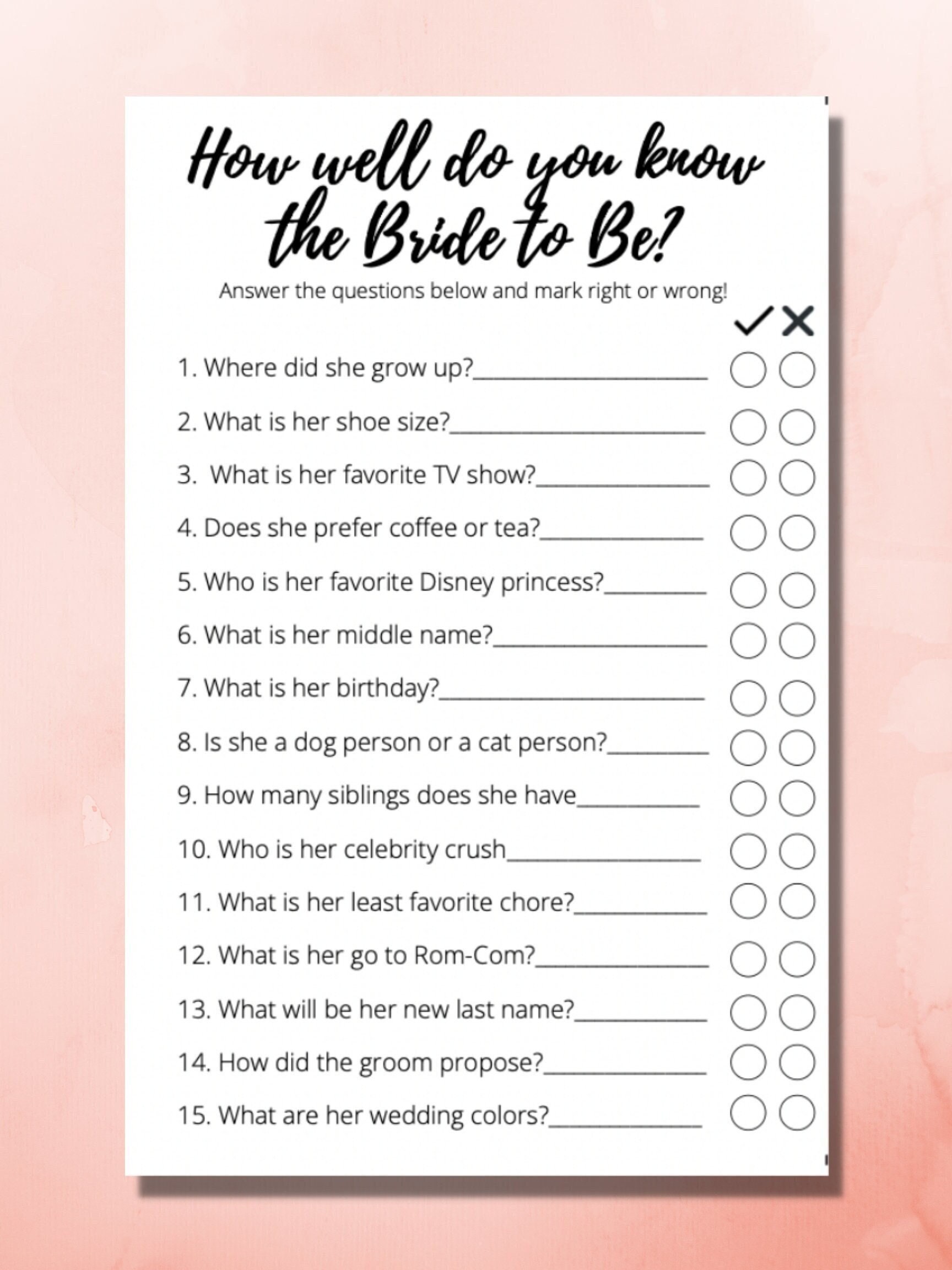 How Well Do You Know the Bride to Be - Etsy