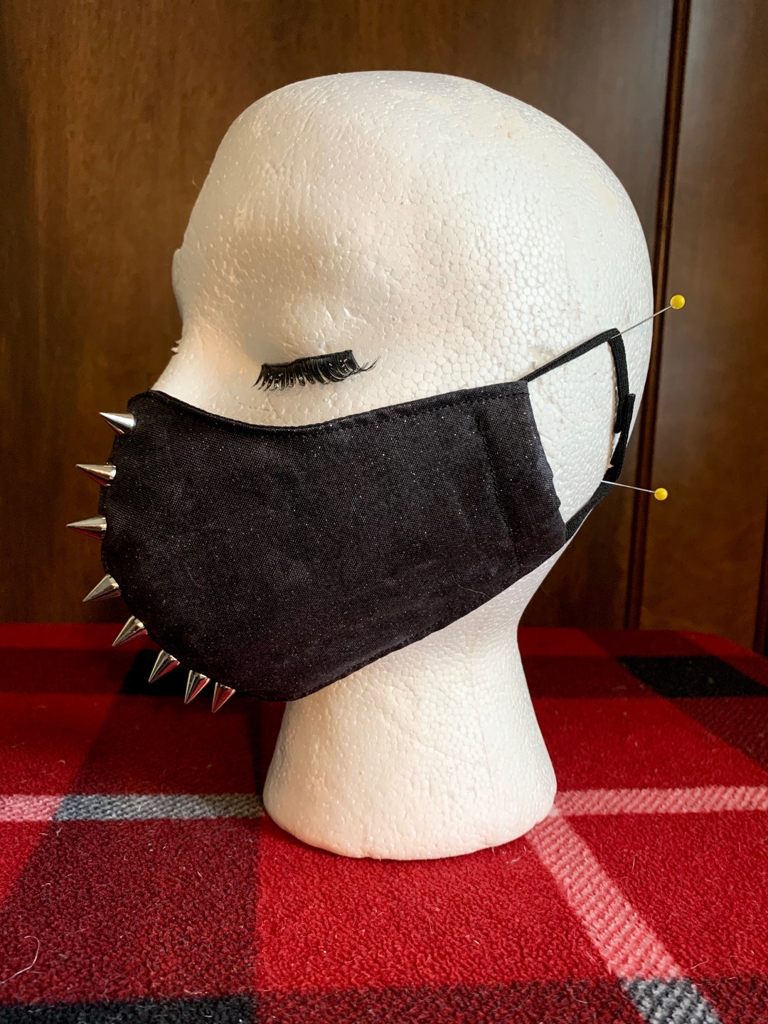 Cotton Fabric Face Mask With Spikes - Black Glitter - Etsy