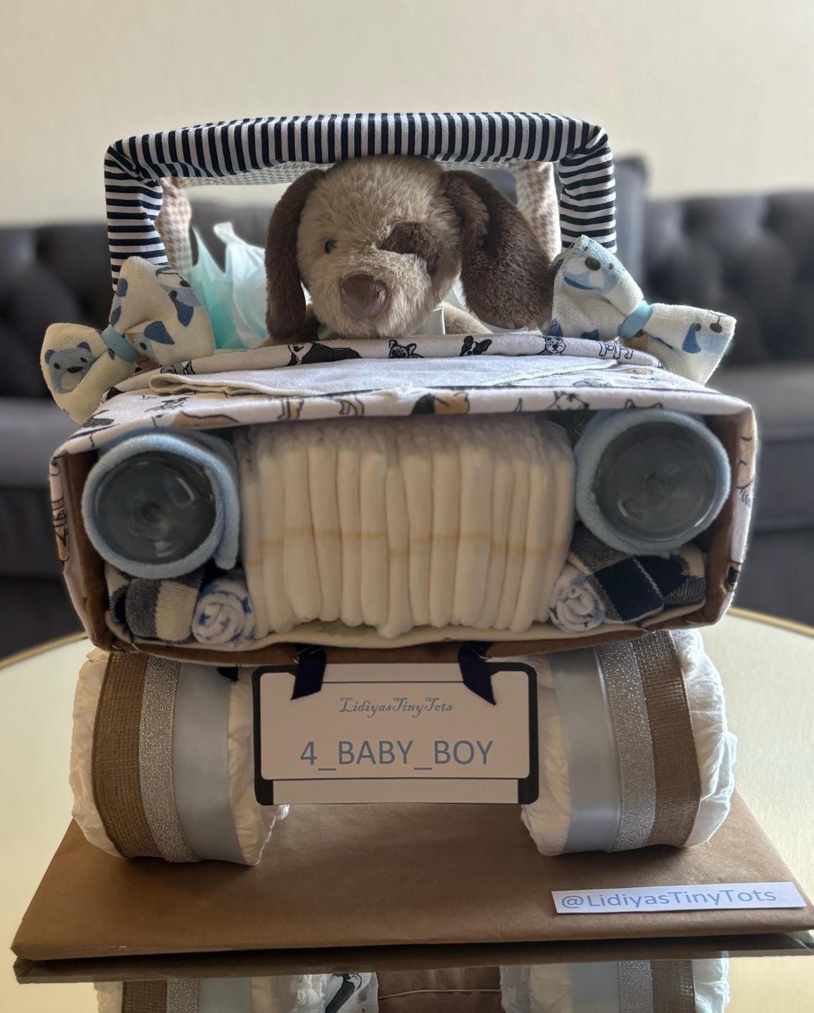 Puppy Dog Diaper Cake Car: Blue Baby Shower Centerpiece - Etsy