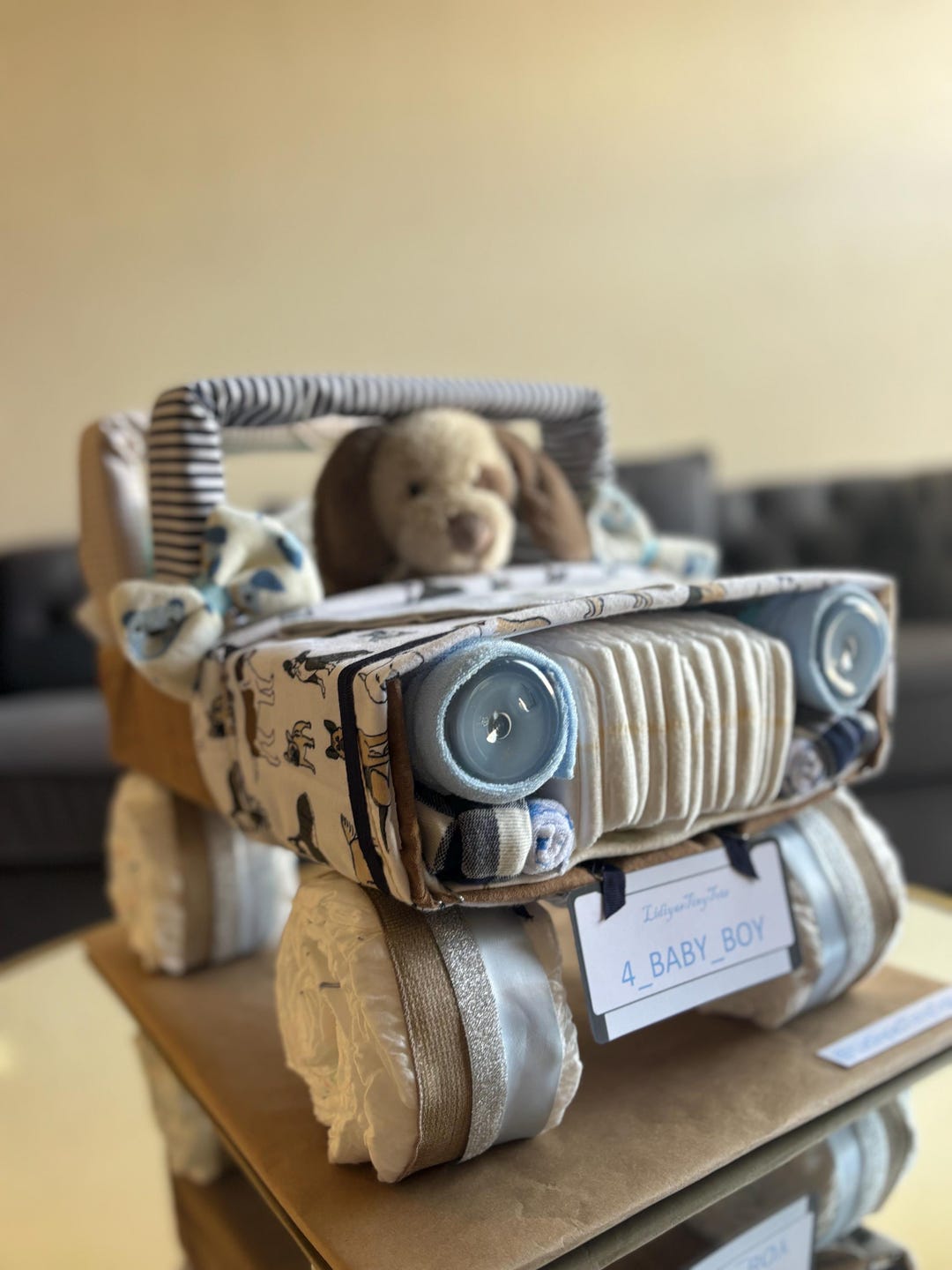 Puppy Dog Diaper Cake Car: Blue Baby Shower Centerpiece - Etsy
